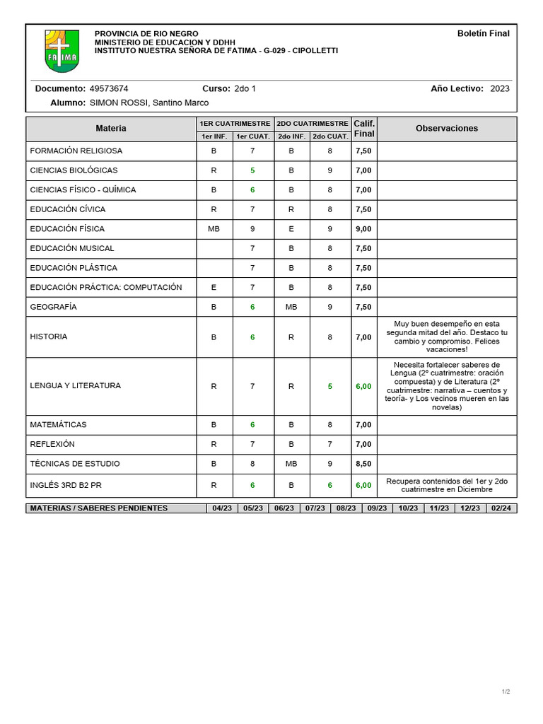 2023 F Tima Secundaria Bolet N Oficial 20231130 173245 | PDF