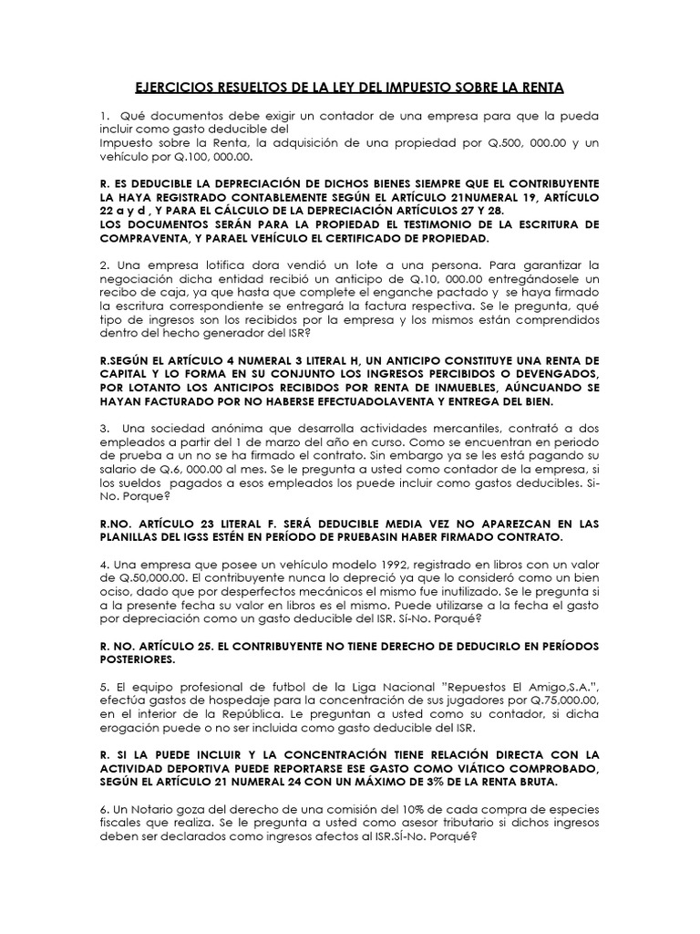Ejercicios Resueltos de La Ley Del Impuesto Sobre La Renta | PDF | Impuesto sobre la renta | Salario