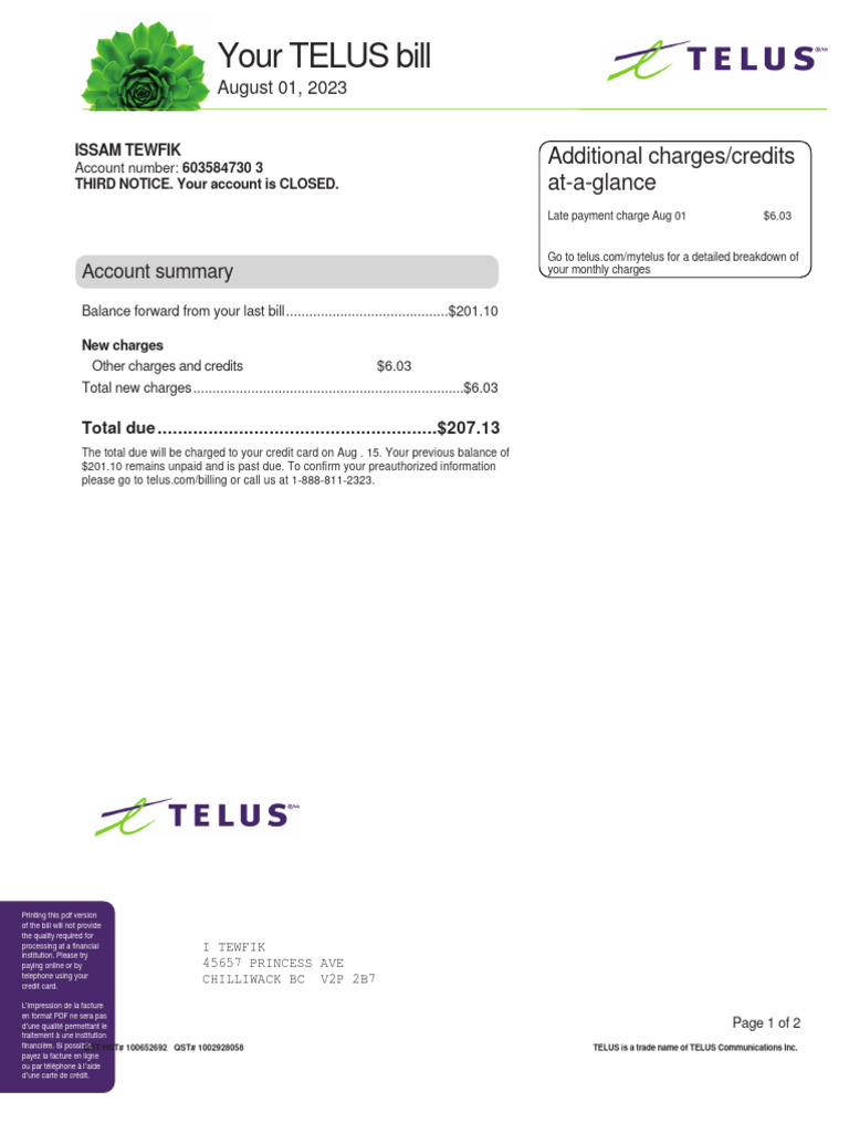 Telus-603584730-2023-08-01 4 | PDF | Credit Card | Taxes