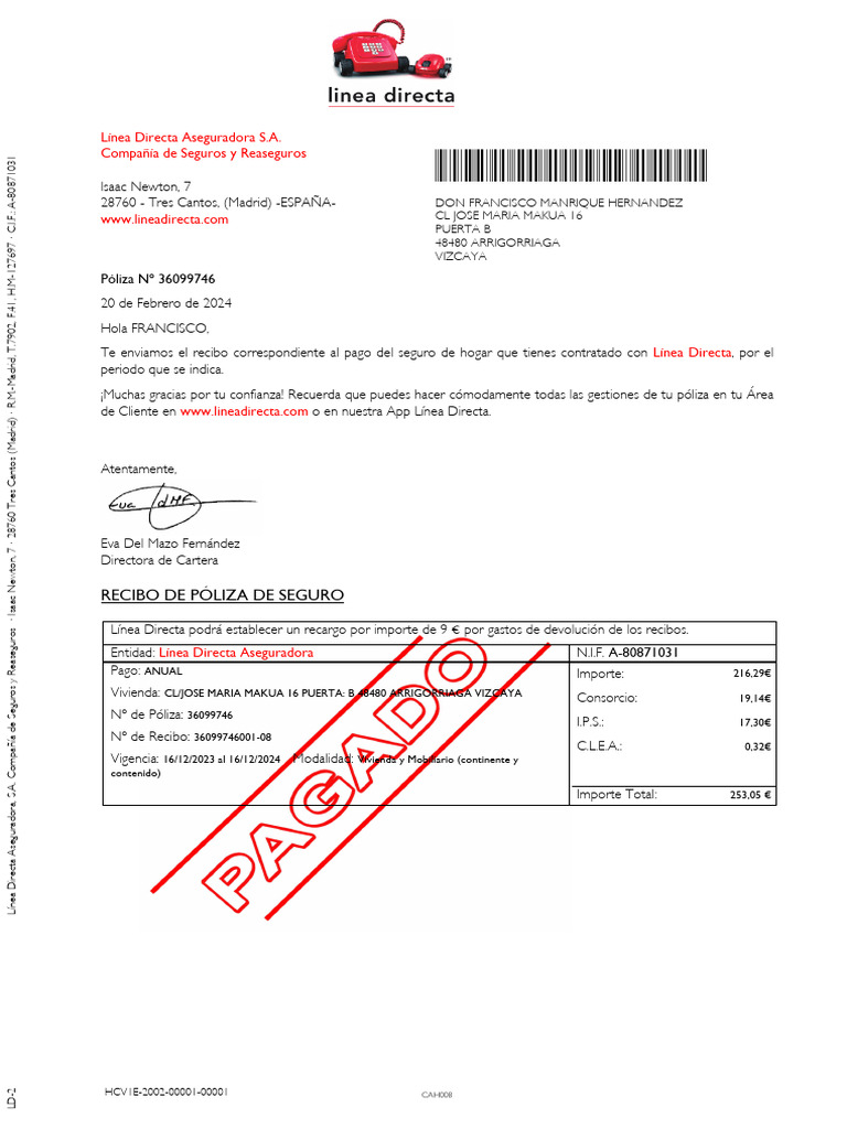 Recibo | Descargar gratis PDF | Póliza de seguros | Servicios financieros