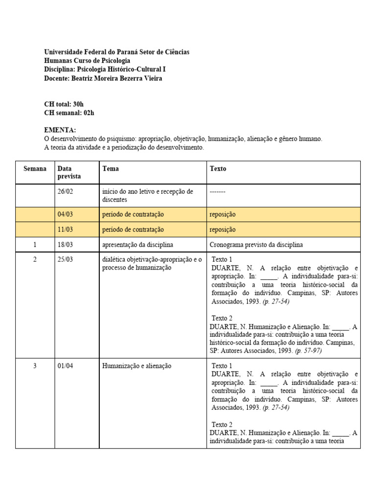 PHC I - Cronograma 2024 | PDF