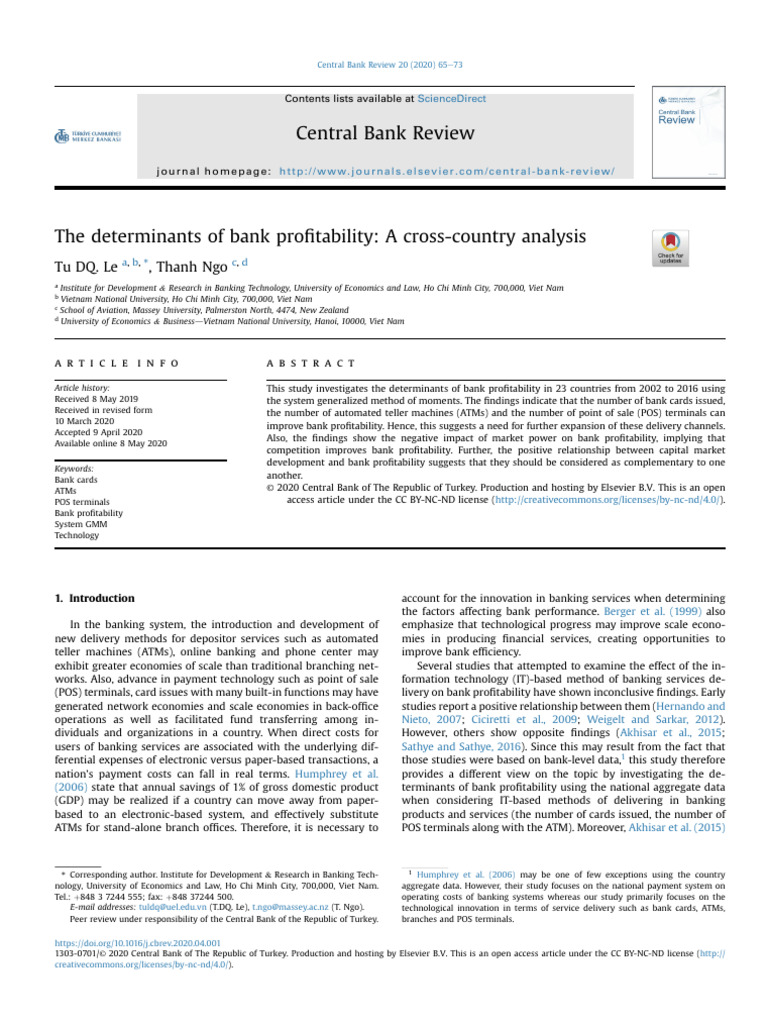 2020 CBR Tu DQ - The Determinants of Bank Profitability - A Cross ...