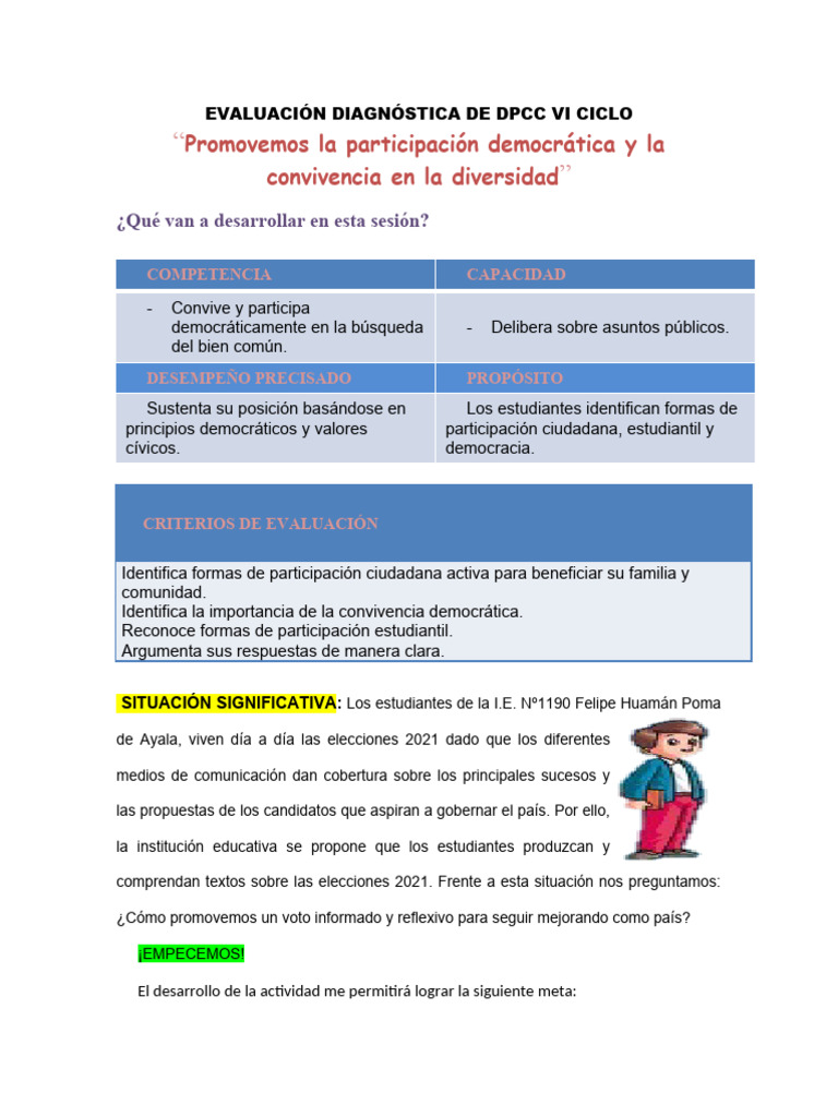 EvaluaciÓn DiagnÓstica Dpcc Vi Ciclo A Pdf 0241
