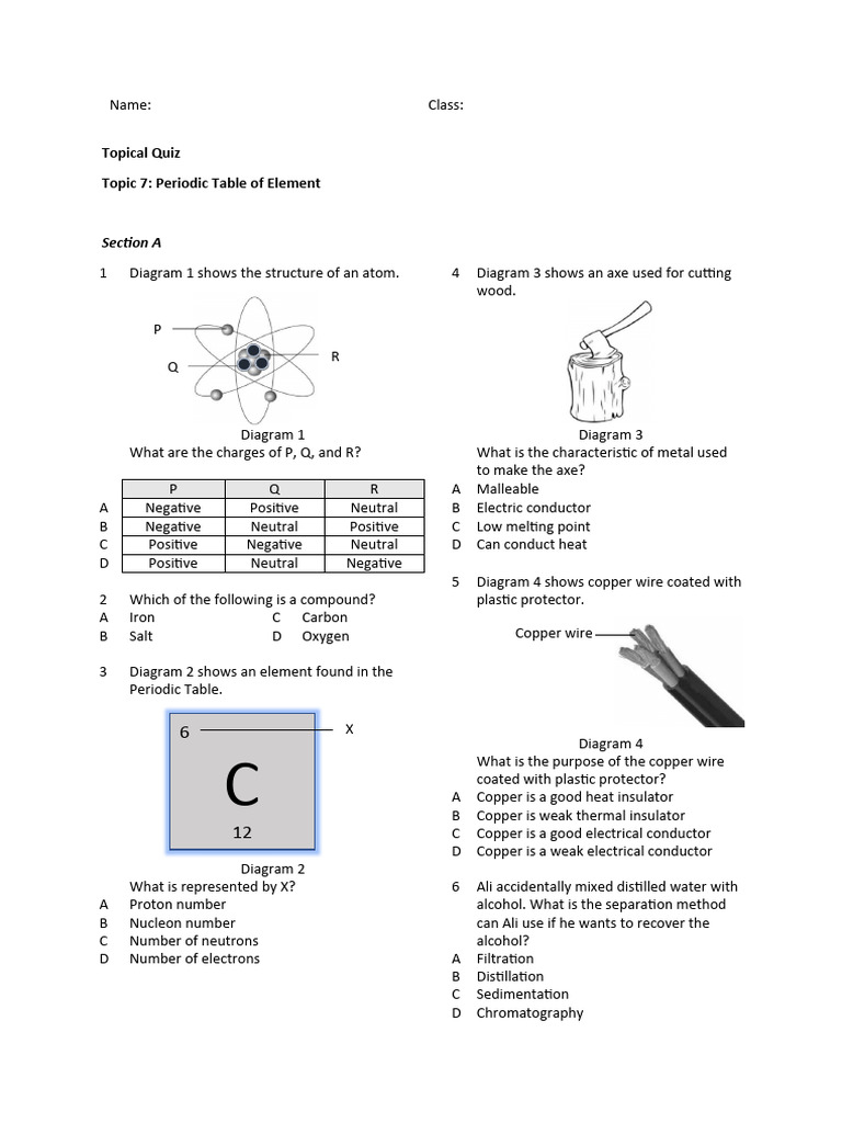 Quiz (Periodic Table of Element) | Download Free PDF | Chemical ...