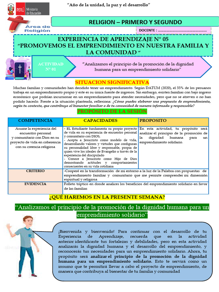Experiencia de Aprendizaje #05 - Actividad #01 - 1ero y 2do - Religion | PDF