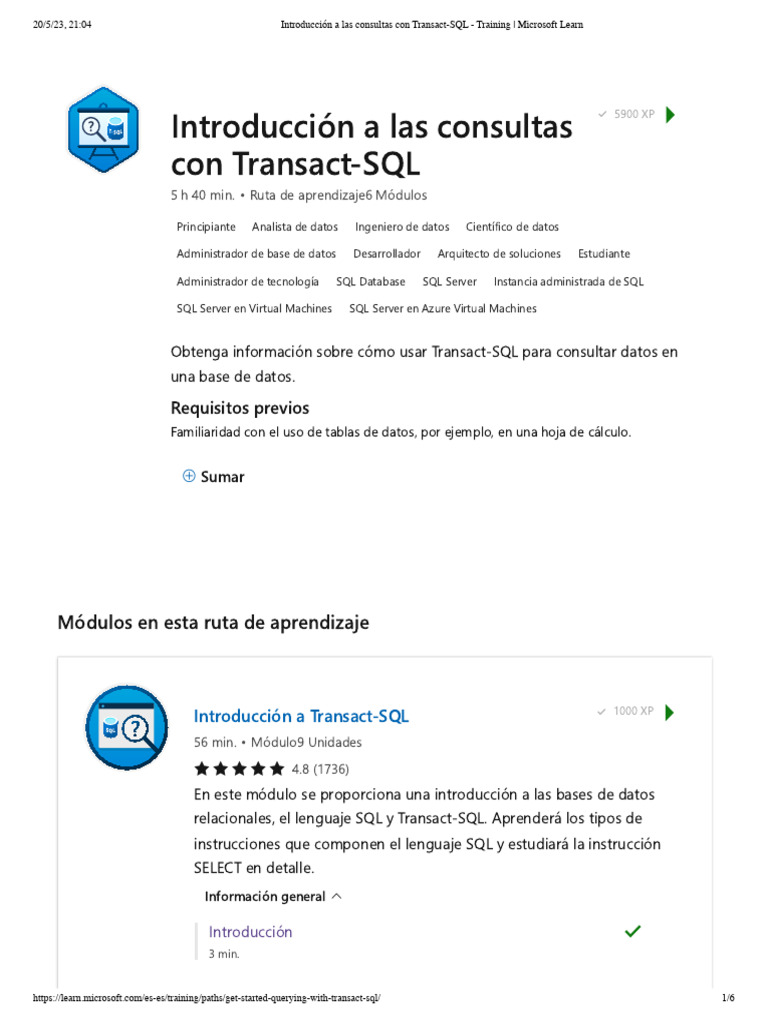 Introducción A Las Consultas Con Transact-SQL - Training - Microsoft ... Introducción A Las Consultas Con Transact-SQL - Training - Microsoft ...