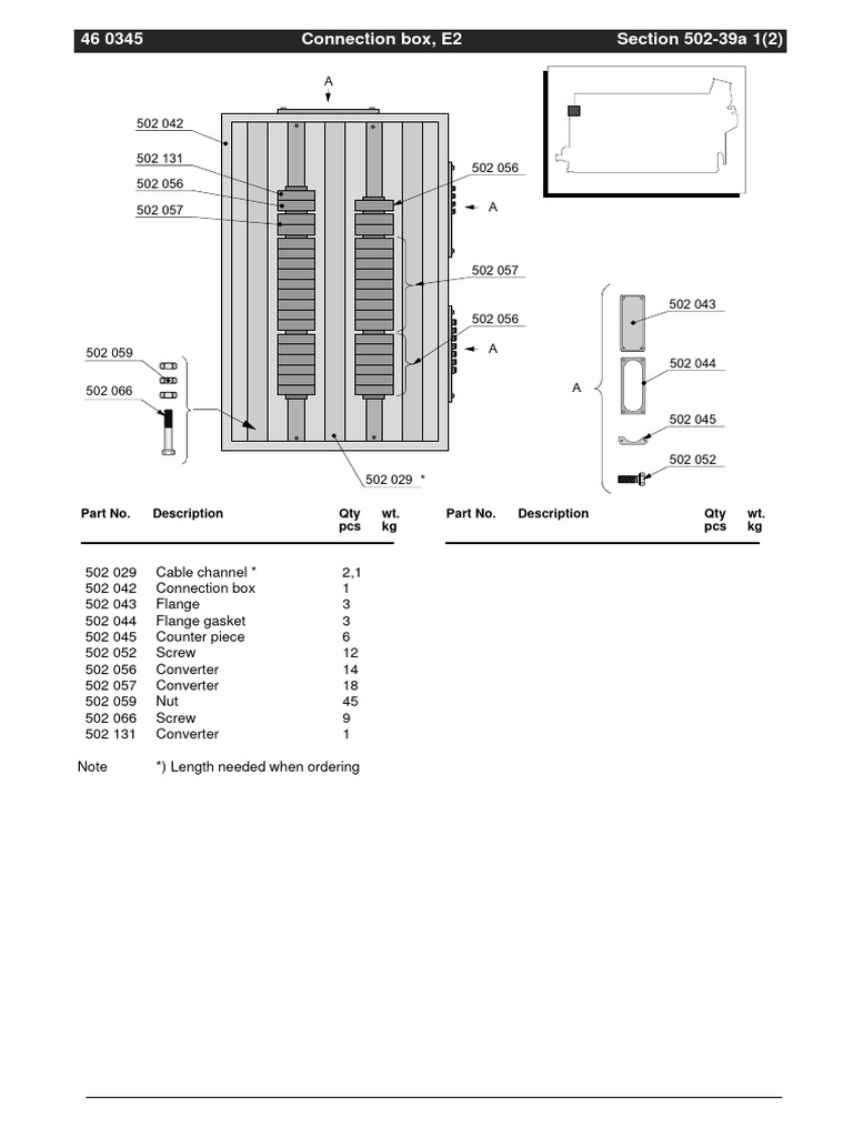 46 0345 Connection Box, E2 Section 502-39a 1 (2) : Part No. Description ...