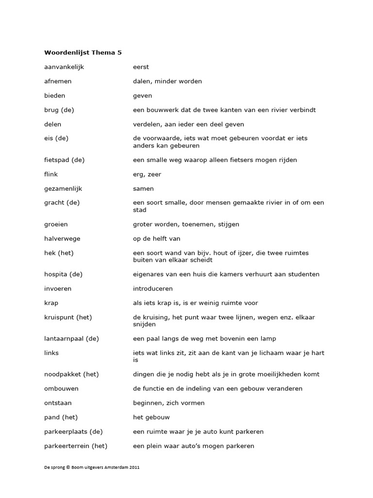 Woordenlijst Thema 5 | PDF