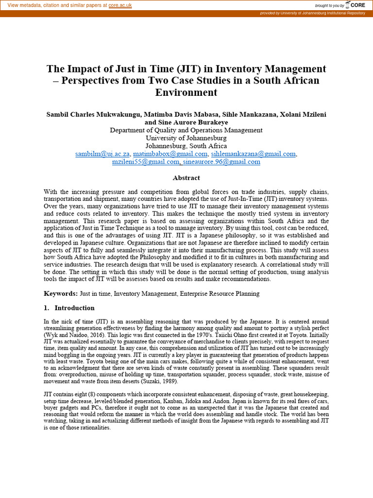 JIT Inventory Management in South Africa | PDF | Lean Manufacturing ...