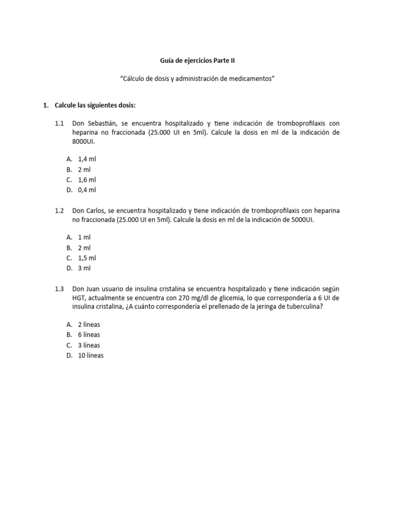 Guia Ejercicios Calculo de Dosis SC IM Parte II | PDF | Causas de la muerte | Antibióticos