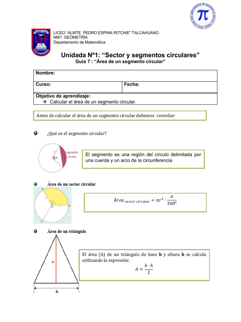 NM1 GEOMETRÍA GUÍA N°9 (A - Rea de Un Segmento Circular) | PDF | Formas geométricas | Geometría ...