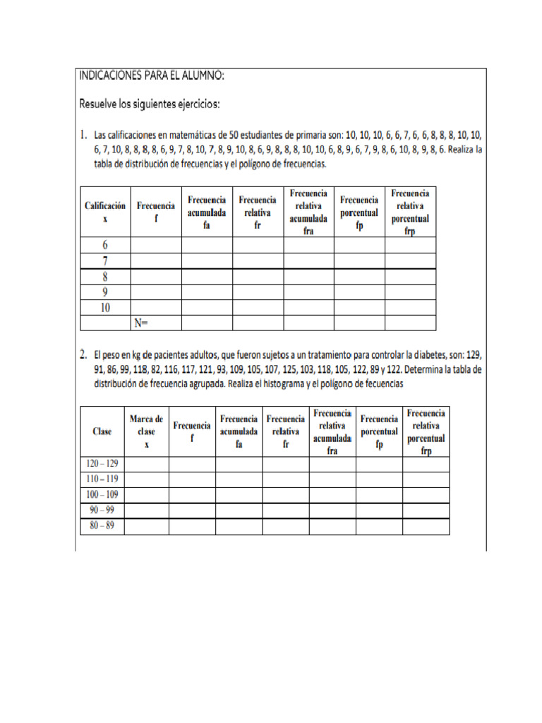 Ejercicios Tabla de Frecuencias | PDF