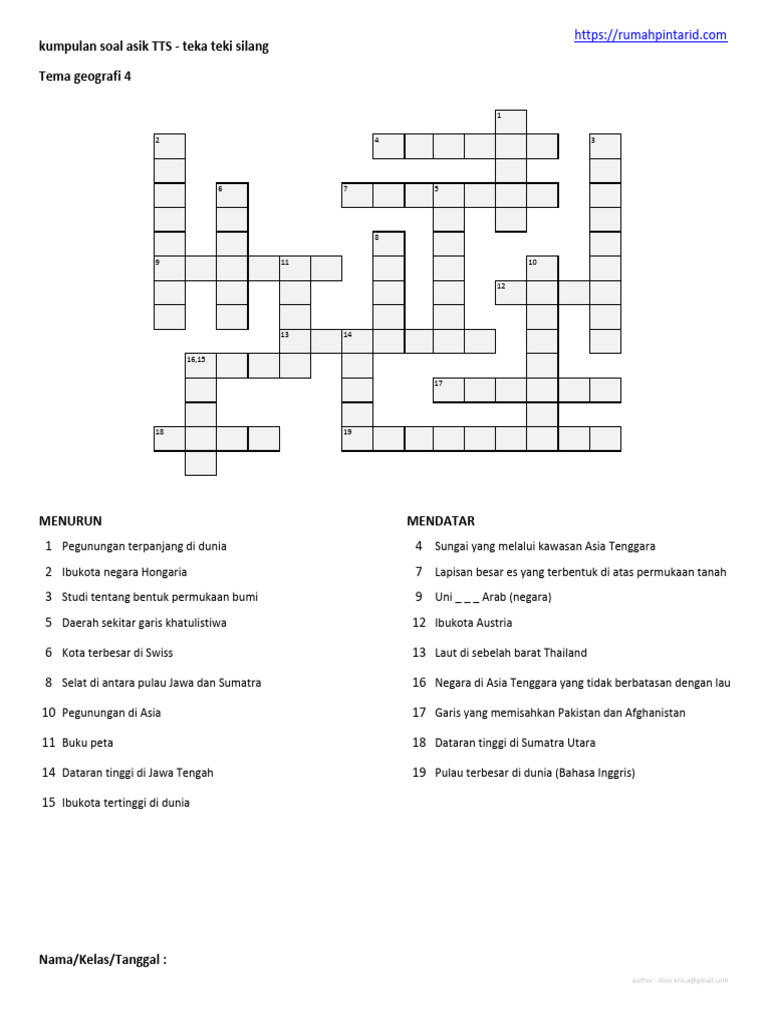 Soal TTS Tema Geografi | PDF