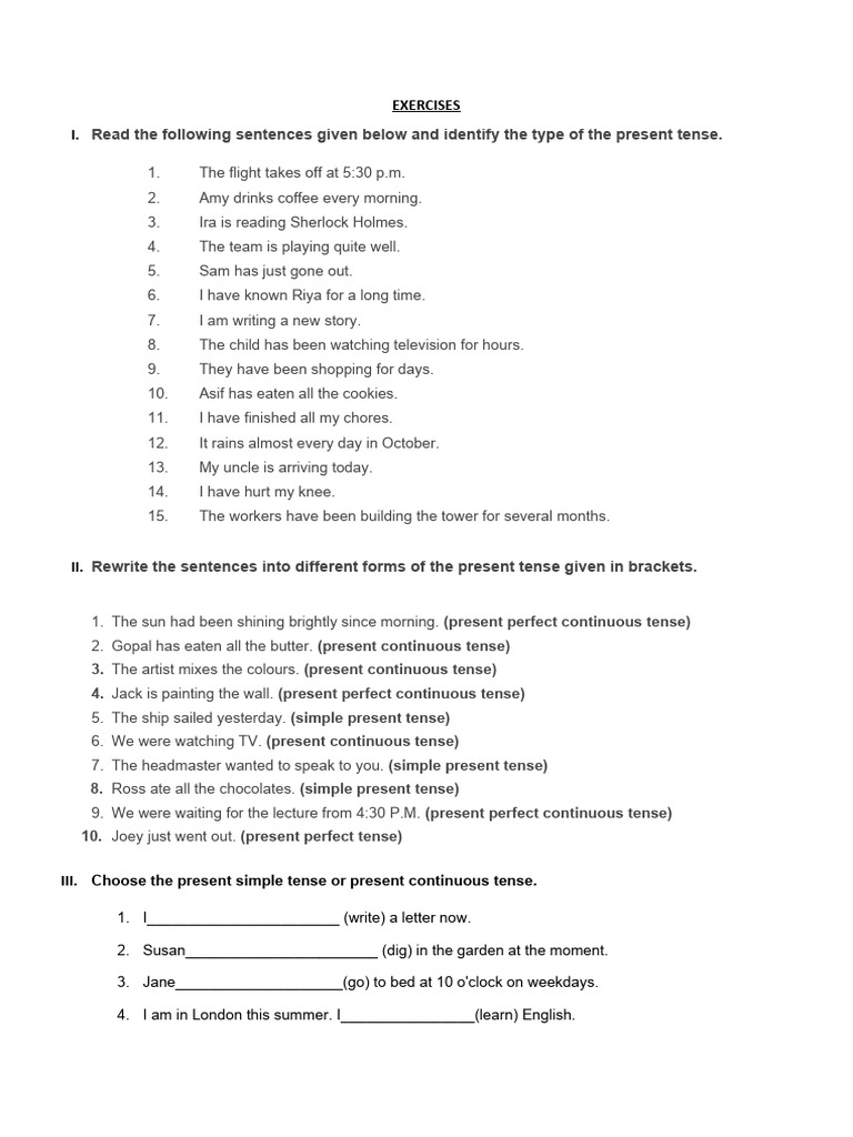Present Tenses Worksheet for Grade 7 | PDF | Workweek And Weekend