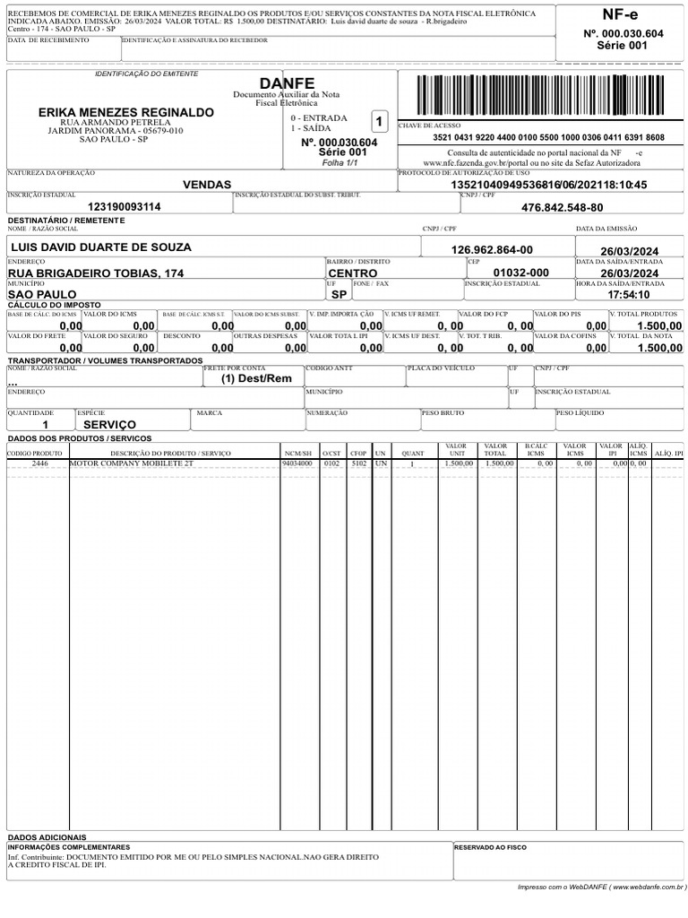 Nota Fiscal | Download grátis PDF | Recibo
