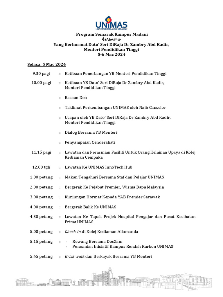 Program Semarak Kampus Madani UNIMAS 2024 | PDF