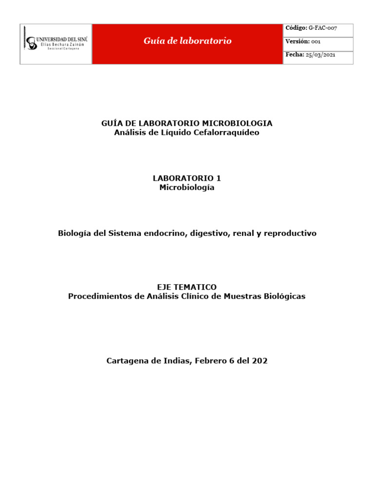 III Sem - Lab - 01 - Guía de Laboratorio - Análisis de LCR - G-FAC-007 GUÍA DE LABORATORIO | PDF ...