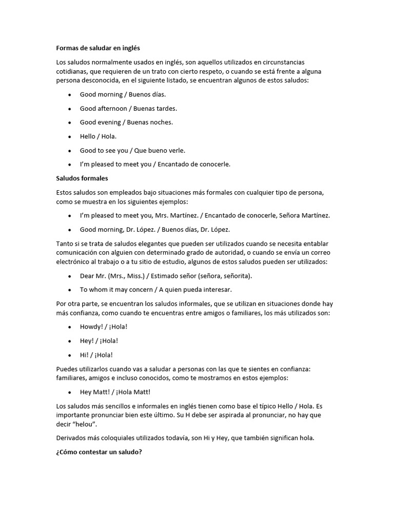Formas de Saludar en Inglés | PDF Formas de Saludar en Inglés | PDF