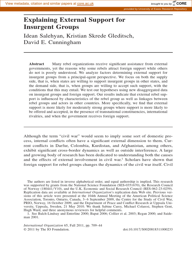 Explaining External Support For Insurgent Groups | PDF | Insurgency ...