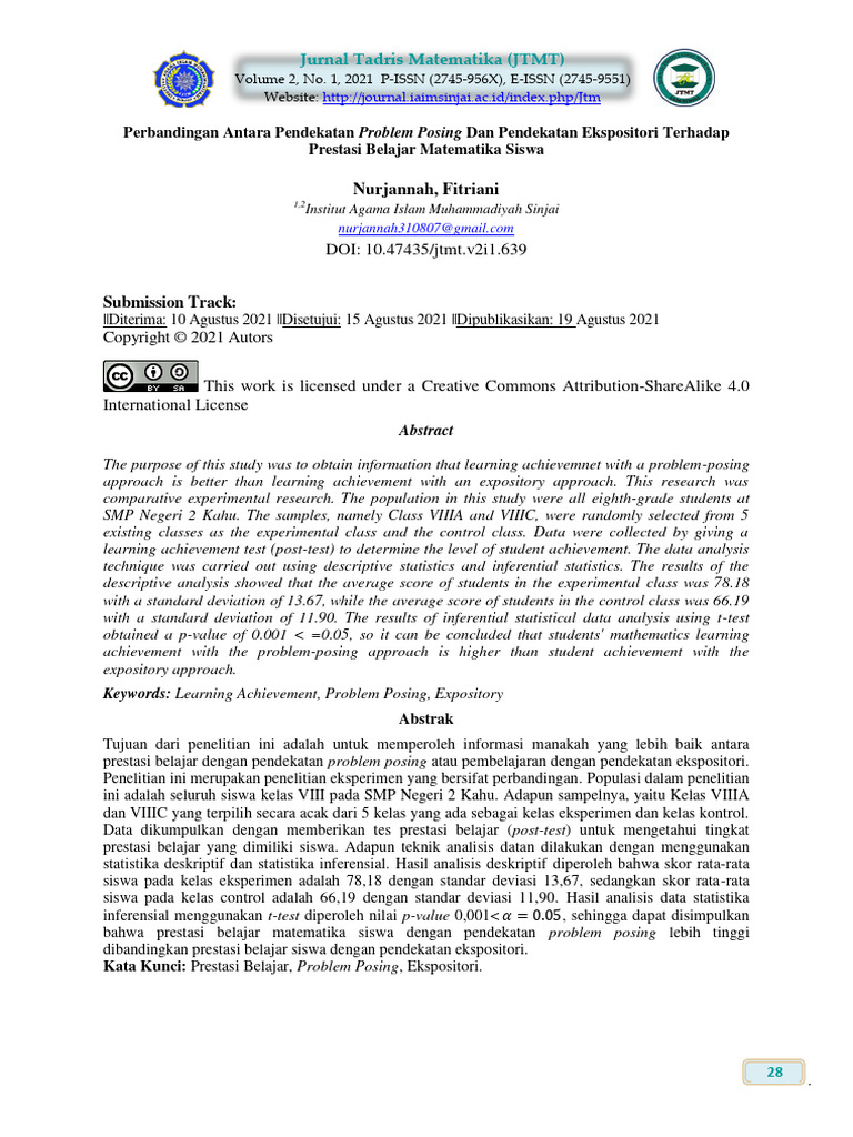 Perbandingan Antara Pendekatan Problem Posing Dan | PDF | Statistics ...