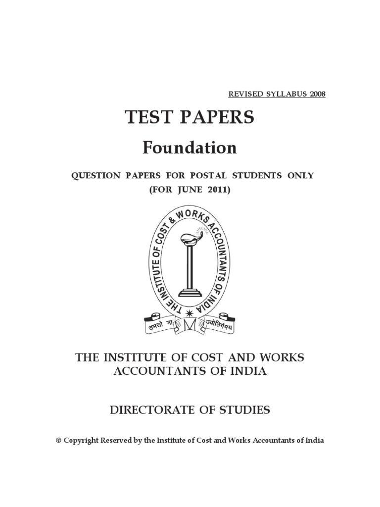 Test Papers: Foundation | PDF | Finance & Money Management