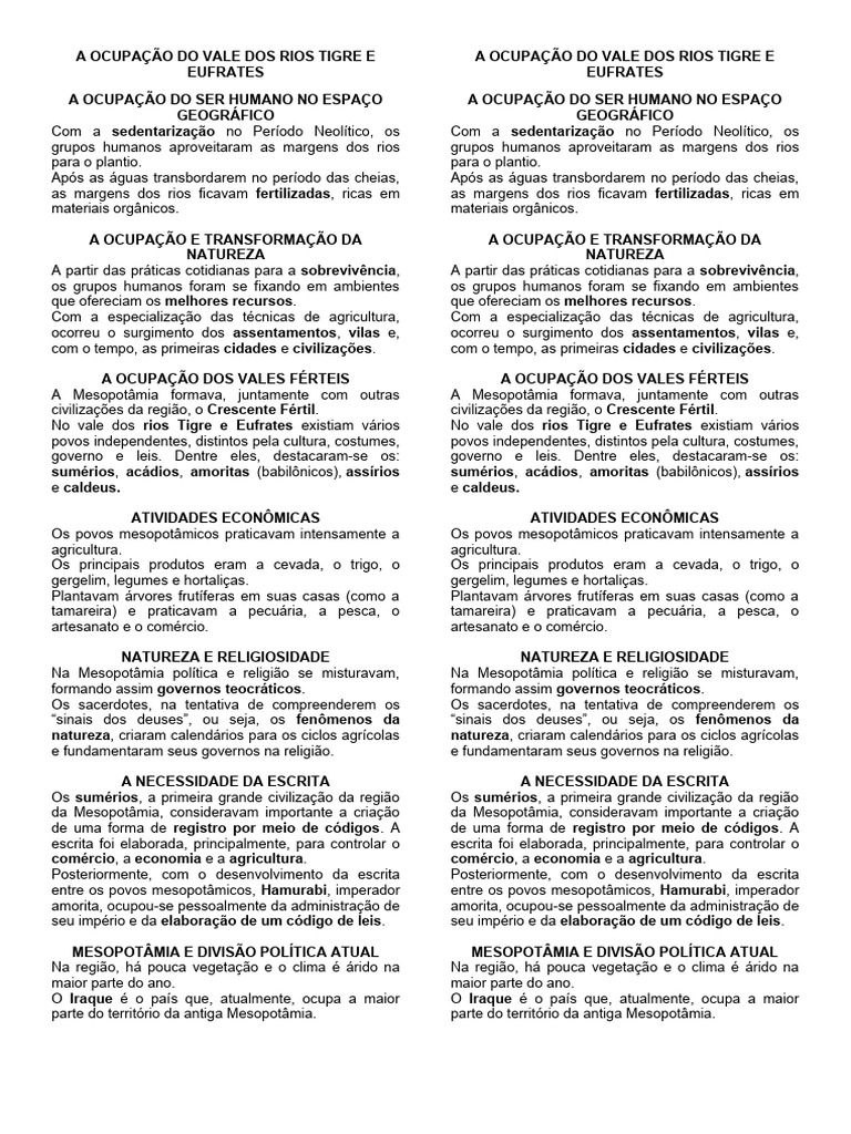 A Ocupação Do Vale Dos Rios Tigre e Eufrates | PDF | Mesopotâmia ...