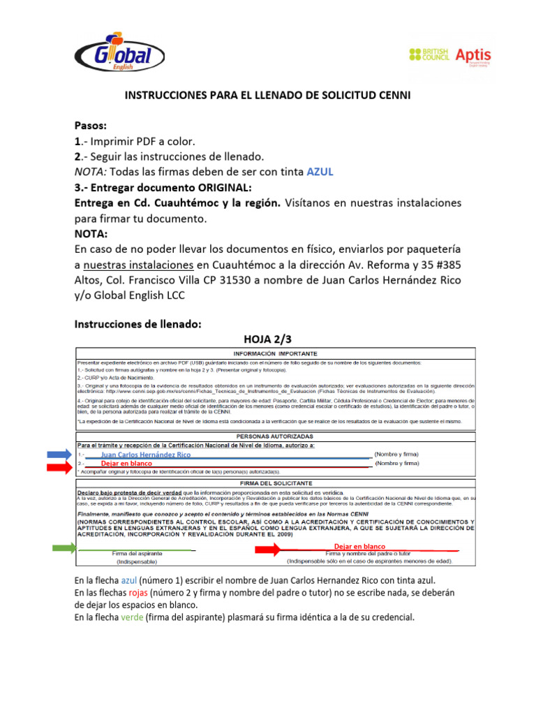 Instrucciones para Solicitud CENNI | PDF