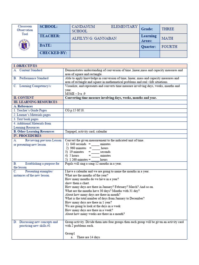 4th COT | PDF | Learning | Teachers