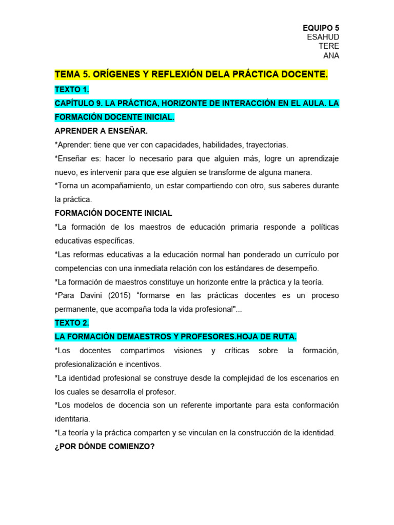 TEMA 5 RESUMEN | PDF | Maestros | Enseñando
