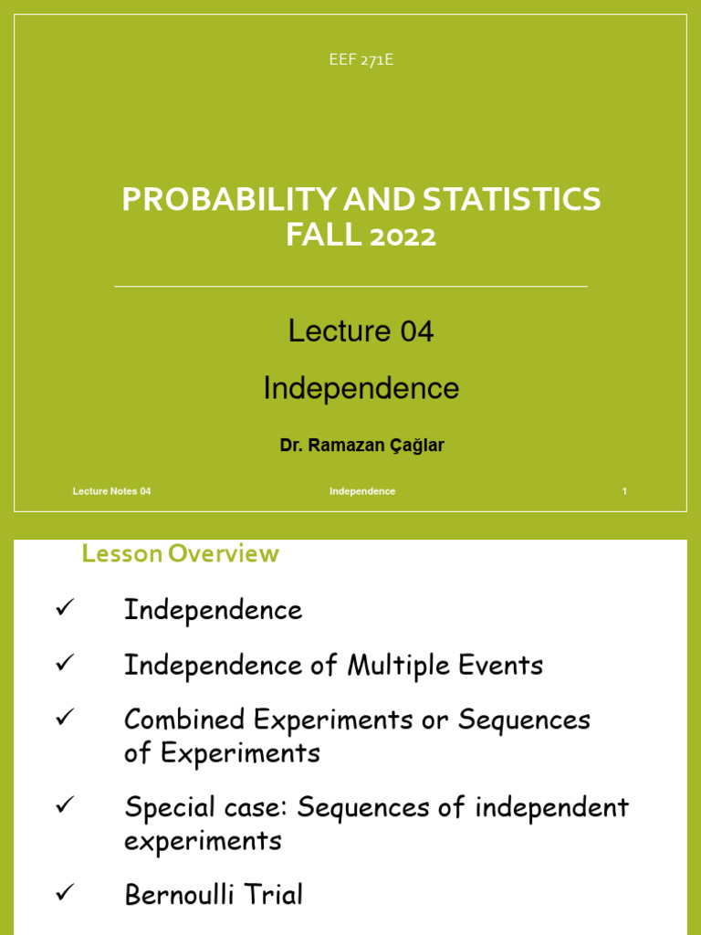 Lecture 04 - Independence | PDF | Mathematical Concepts | Probability ...