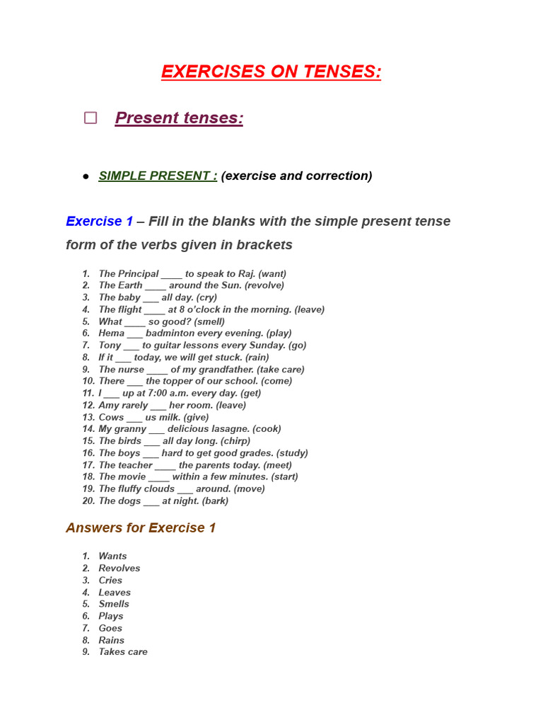 Exercises on Tenses | PDF