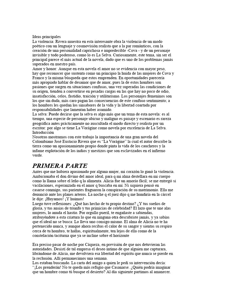 Ideas Principales de La Voragine | PDF | Amor | Novelas