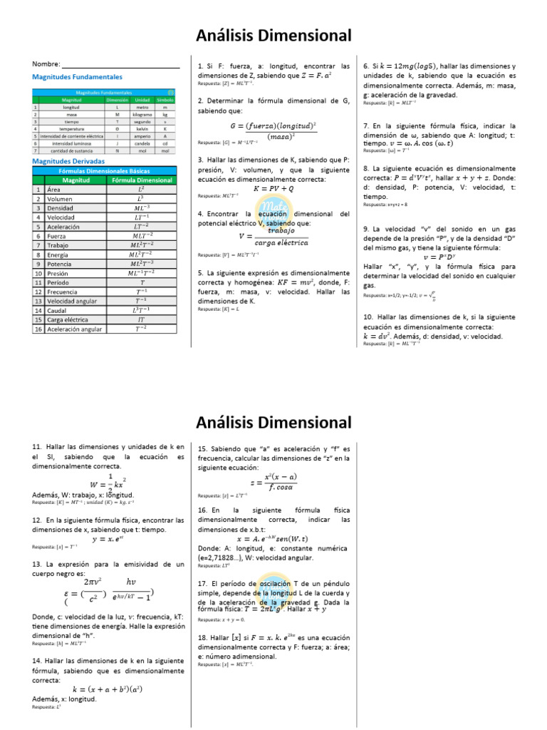 Fórmulas Dimensionales y Ejemplos | PDF | Ciencias fisicas | Física