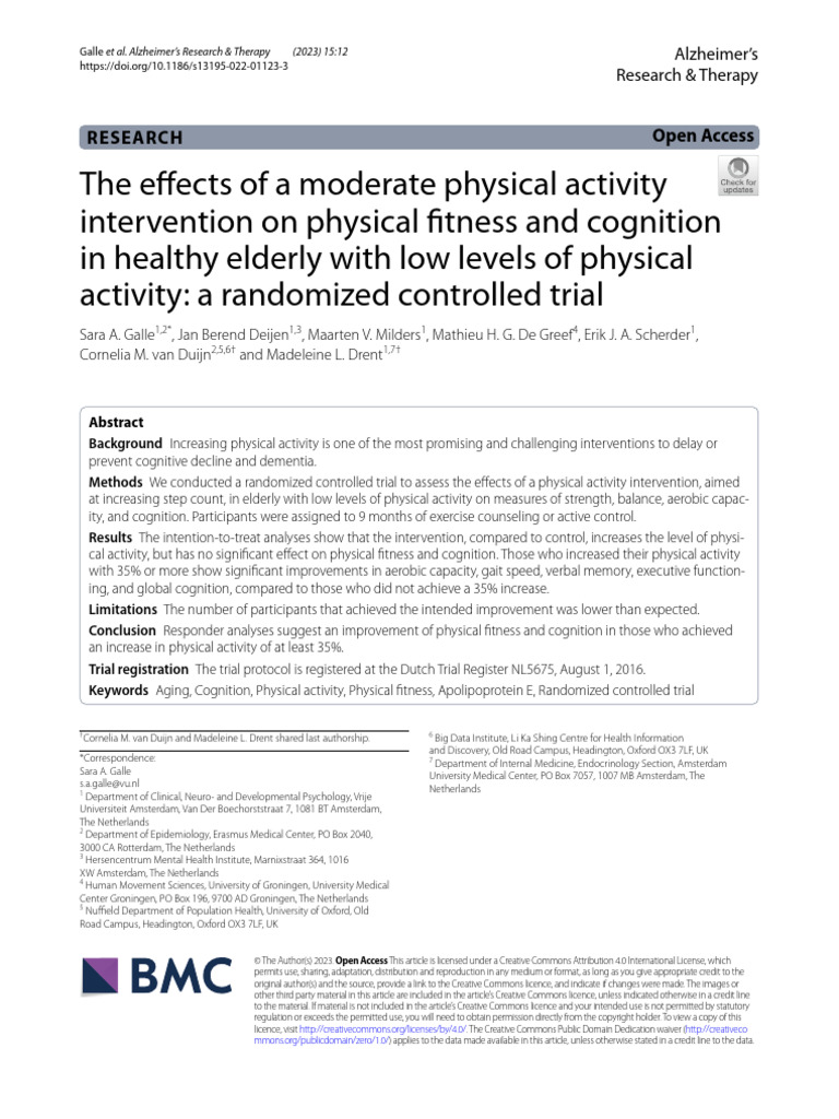The Effects of A Moderate Physical Activity Intervention On Physical Fitness and Cognition in ...