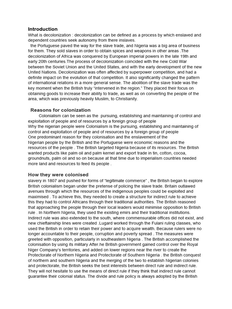Presenter Notes For Decolonization In Nigeria Pdf Nigeria British