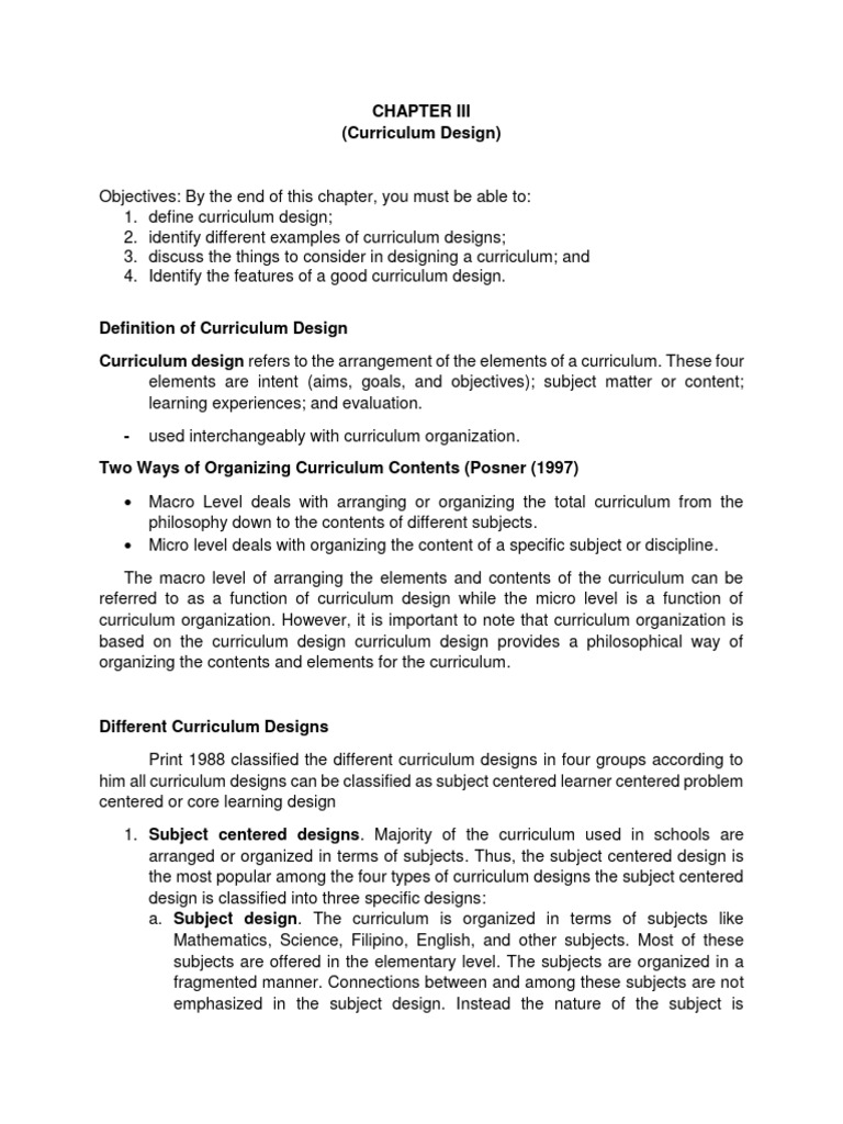 Chapter 3 Curriculum Designs | PDF | Curriculum | Learning