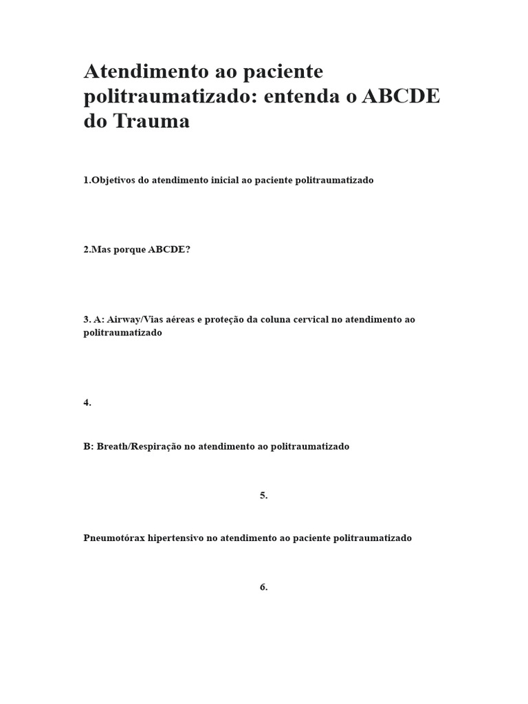ABCDE do Trauma: Guia de Atendimento ao Politraumatizado | PDF ...