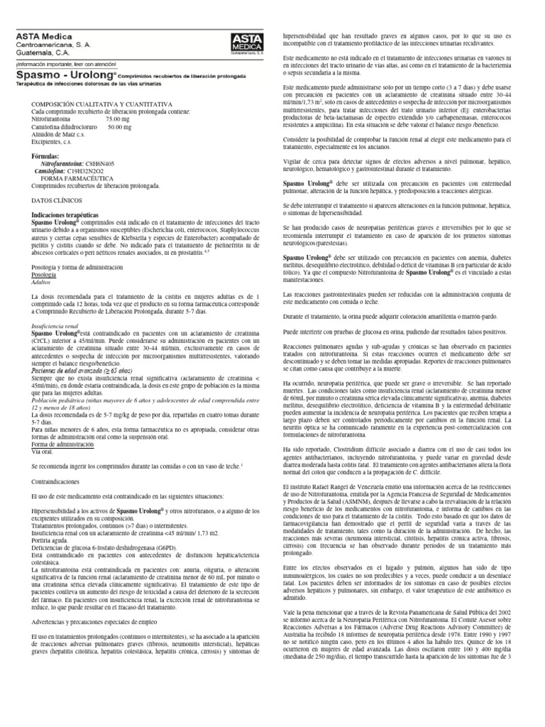 Spasmo urolong | PDF | Infección del tracto urinario | Medicamentos con ...