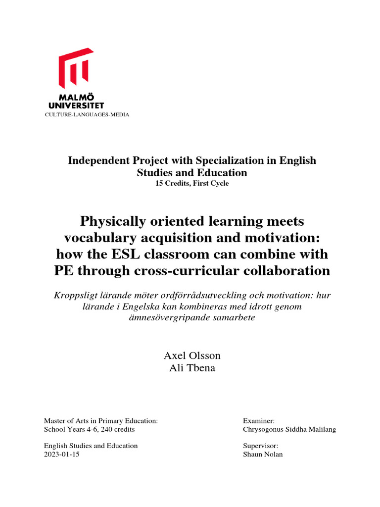 FULLTEXT02 | PDF | Second Language Acquisition | Second Language