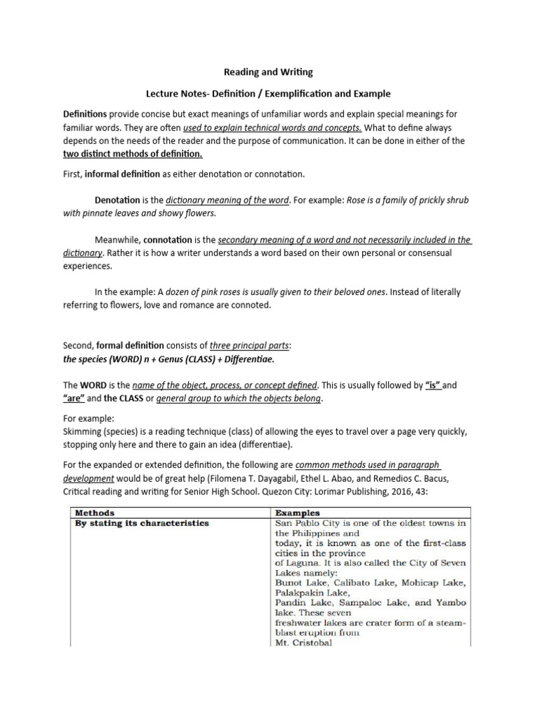 Definition Exemplification and Example | PDF | Definition | Word