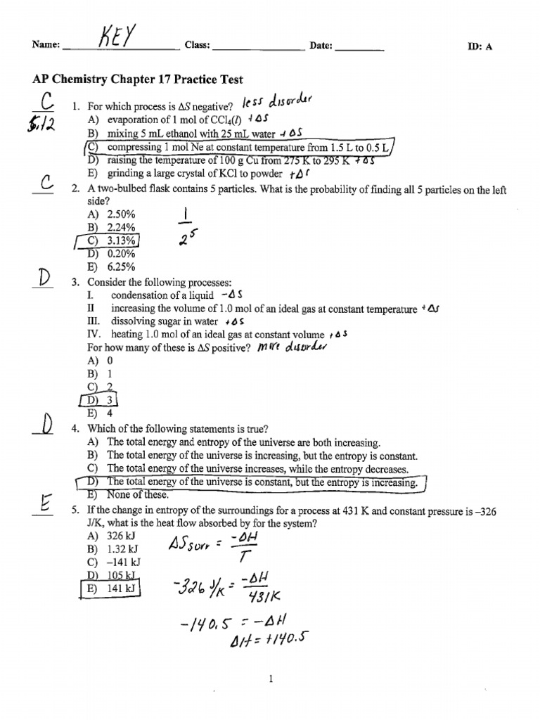 CH 17 Practice Test Answer Key | PDF