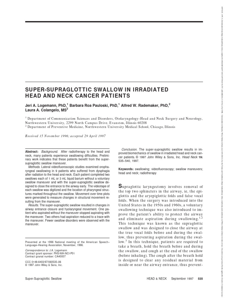 2 Super-Supraglottic Swallow in Irradiated Head and Neck Cancer ...