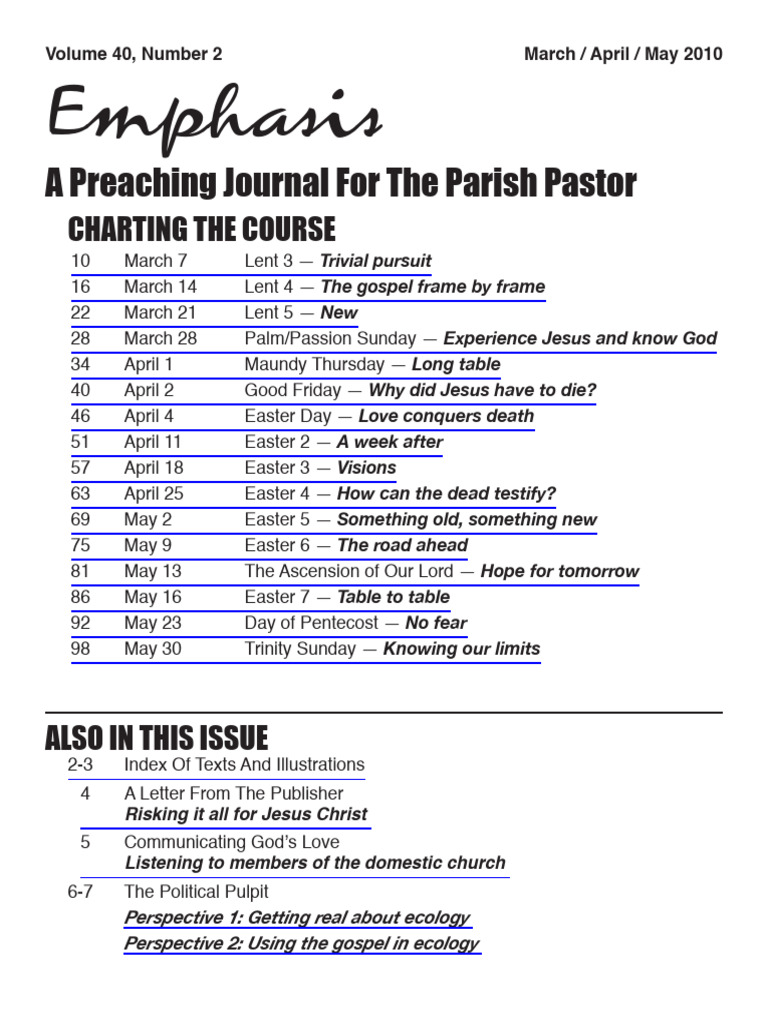 Emphasis March April May 2010 | PDF | Love | Easter