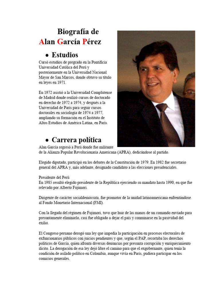 Biografía de Alan García Pérez | PDF | Gobierno | América del Sur