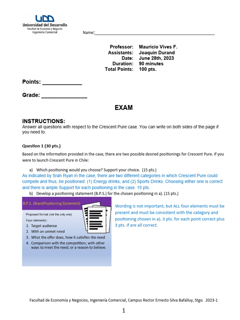 Exam M1 2023-1 Correction Guidelines | PDF | Career & Growth | Business
