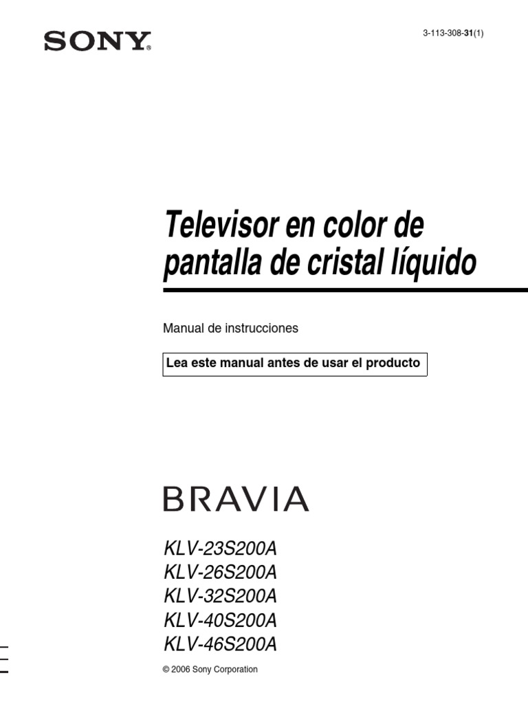 Manual Usuario Bravia - Klv23s200a | PDF | Enchufes y tomas de corriente alterna | Hdmi
