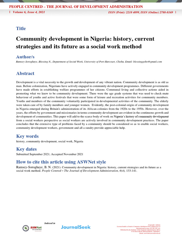 Social Work Perspective of The History of Community Development in ...