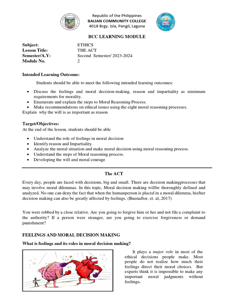 ETHICS Module No, 2-1 | PDF | Reason | Morality