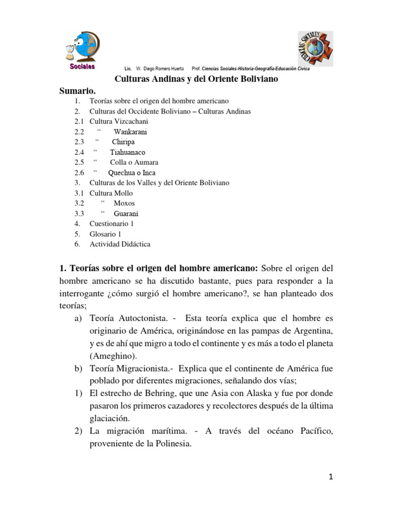 Culturas Andinas y del Oriente Boliviano | PDF