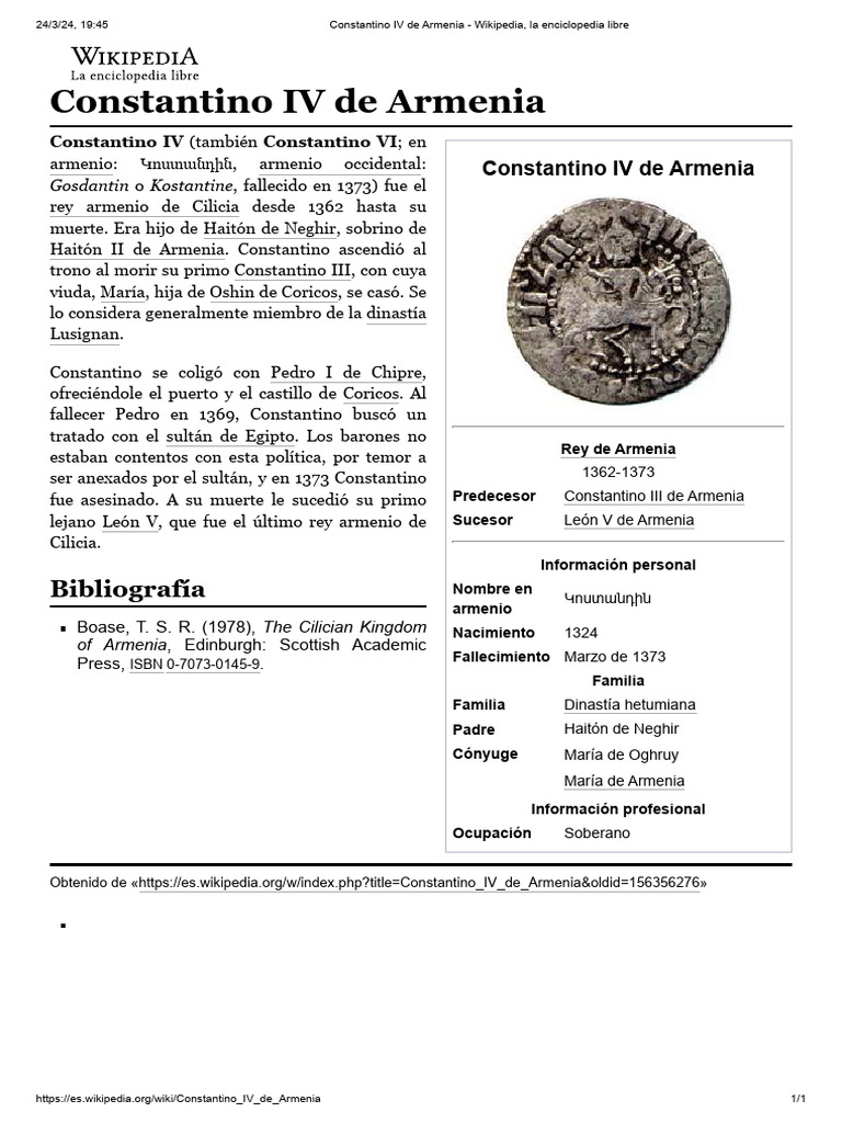 Constantino IV: Rey de Armenia (1362-1373) | PDF